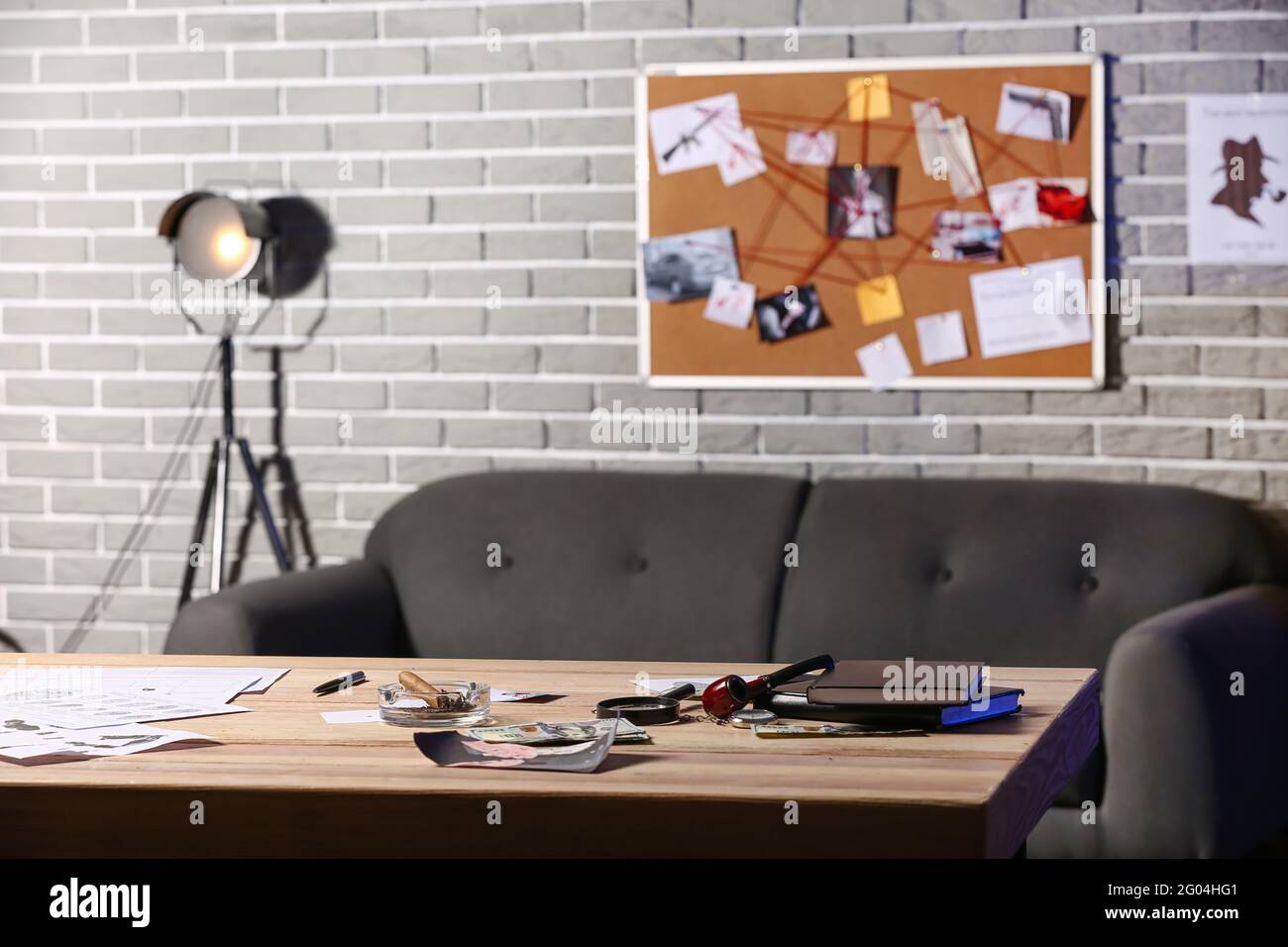 Workplace of detective in police department Stock Photo - Alamy