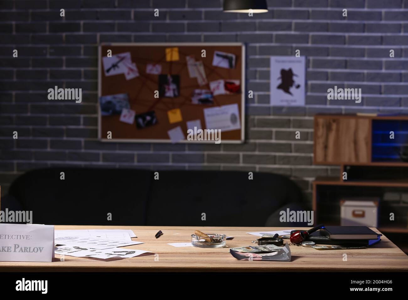 Workplace of detective in police department Stock Photo - Alamy