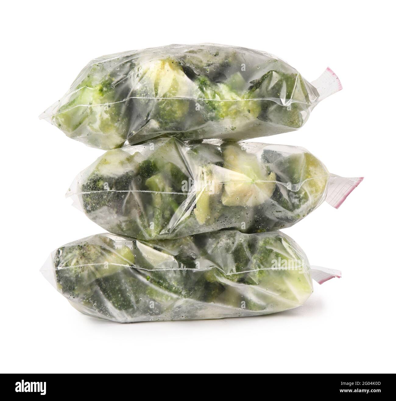 Plastic bags with frozen broccoli on white background Stock Photo - Alamy