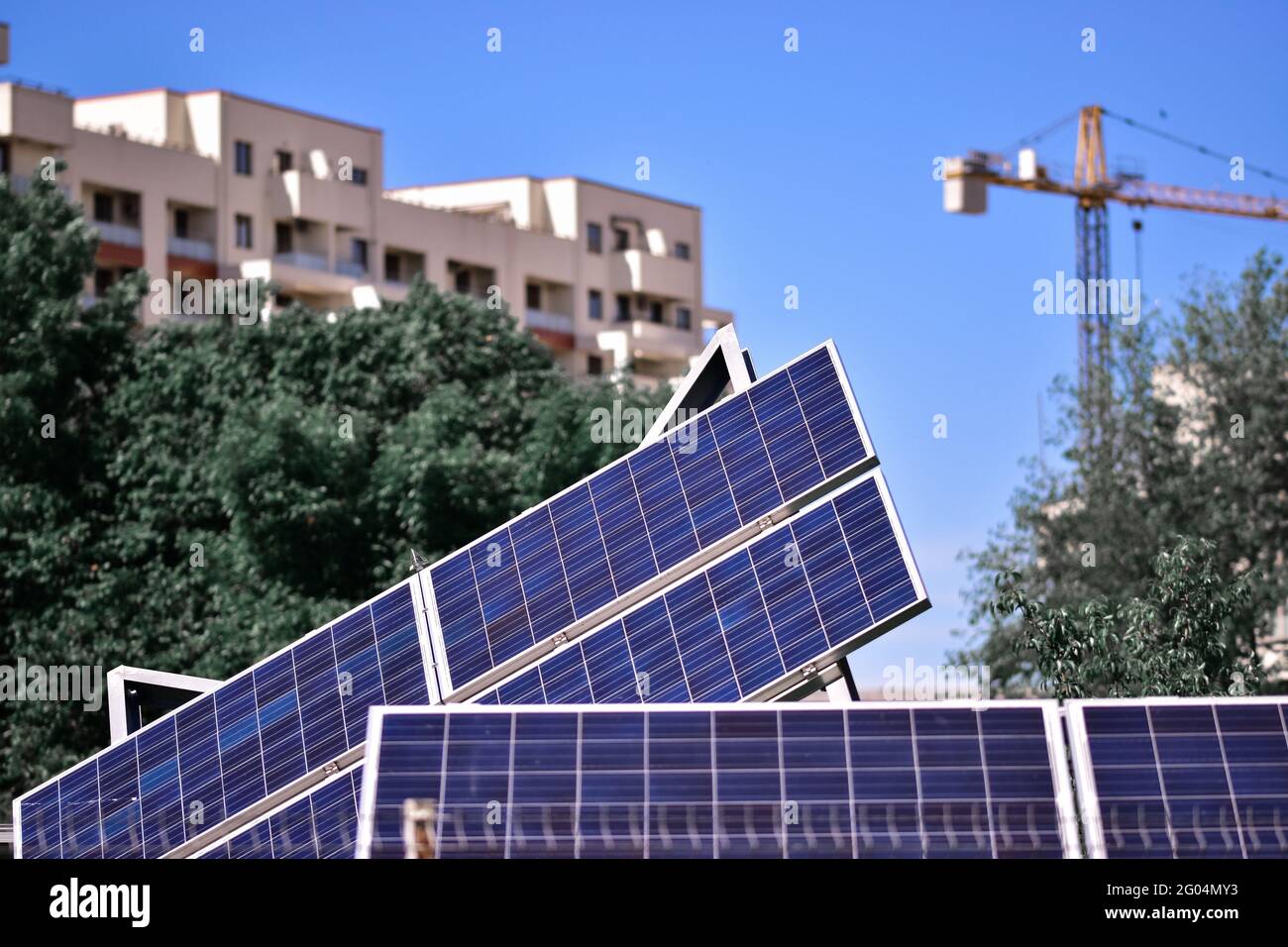 Closeup of solar panels installed on a buildings at an urban area Stock ...