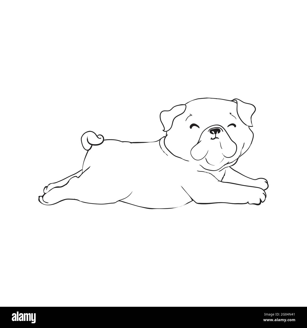 Pug vector hand drawing illustration in black color isolated on white ...