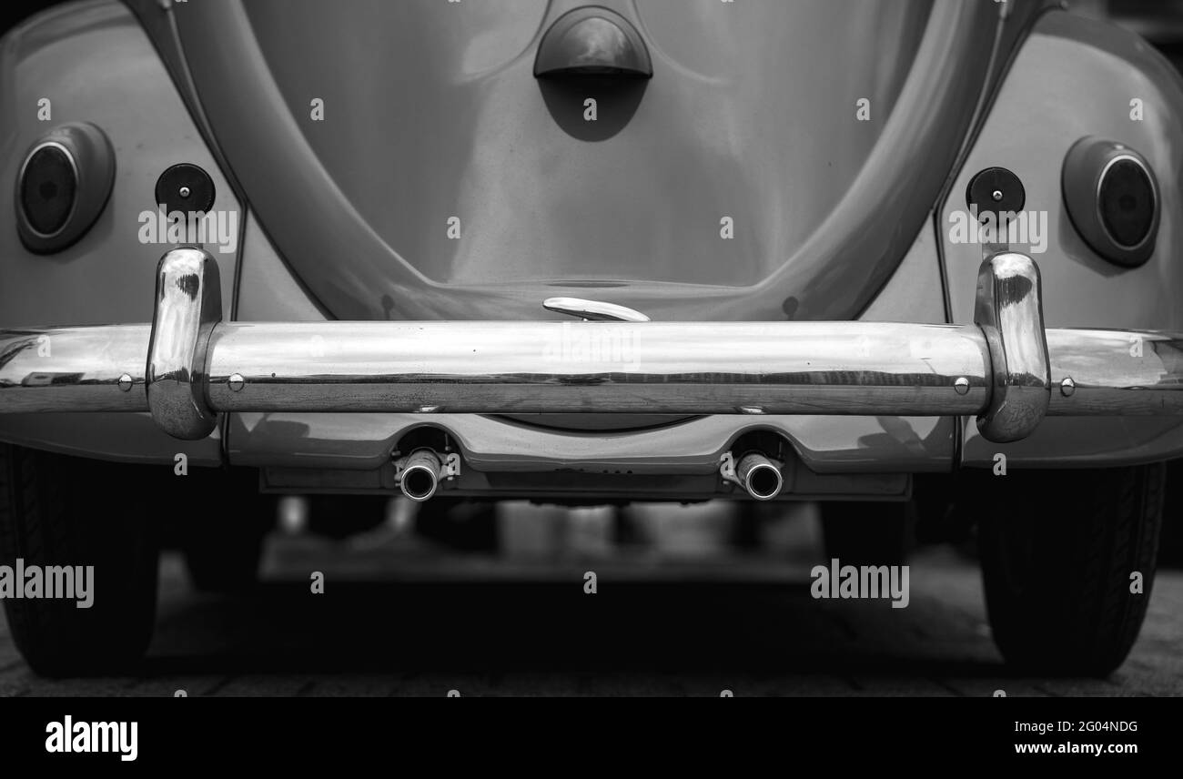 Back lower part of an old classic car with bumpers and lights Stock ...