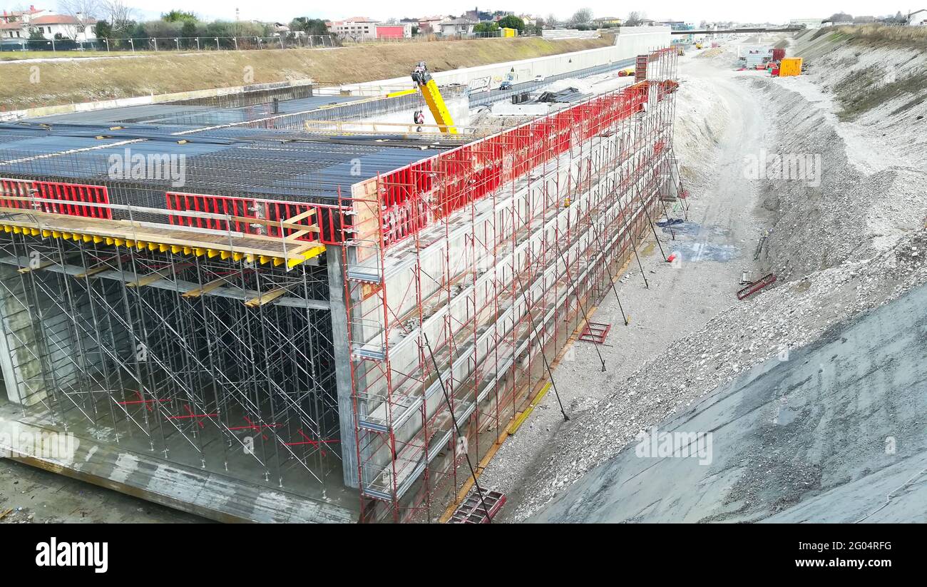 Highway construction site view. Civil engineering. Road on costruction ...