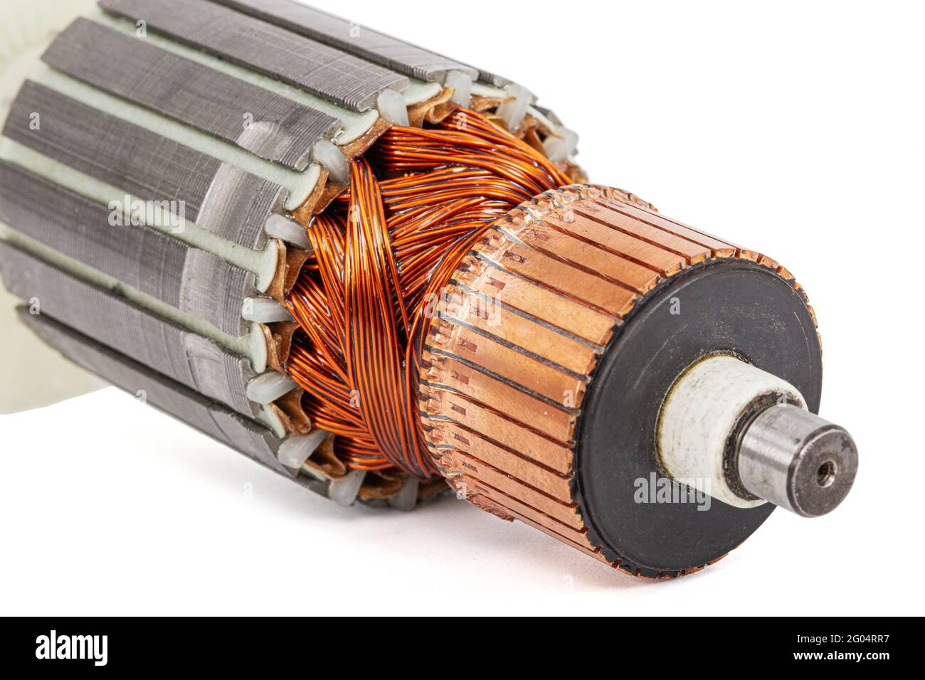 Rotor or of anchor electric motor closeup, isolated on white background ...
