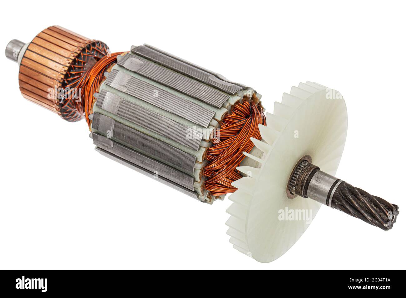 Rotor or of anchor electric motor closeup, isolated on white background ...