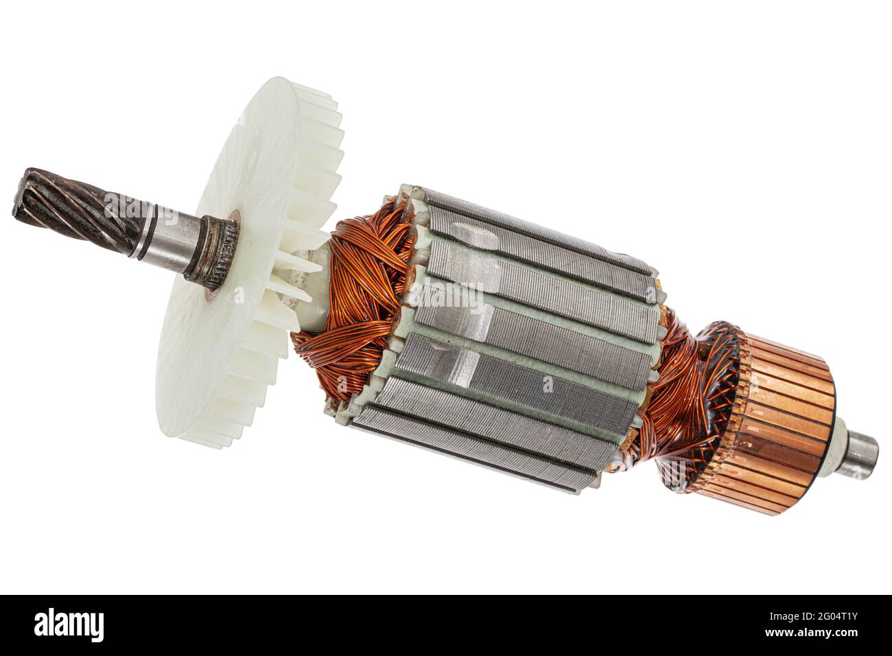 Rotor or of anchor electric motor closeup, isolated on white background ...