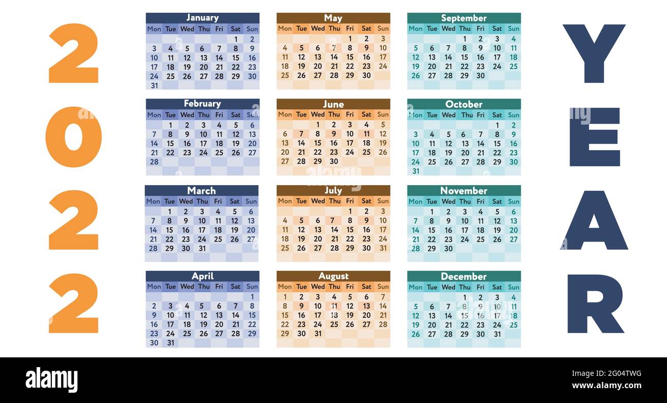 Set of annual calendar template on colorful mesh background isolated on ...