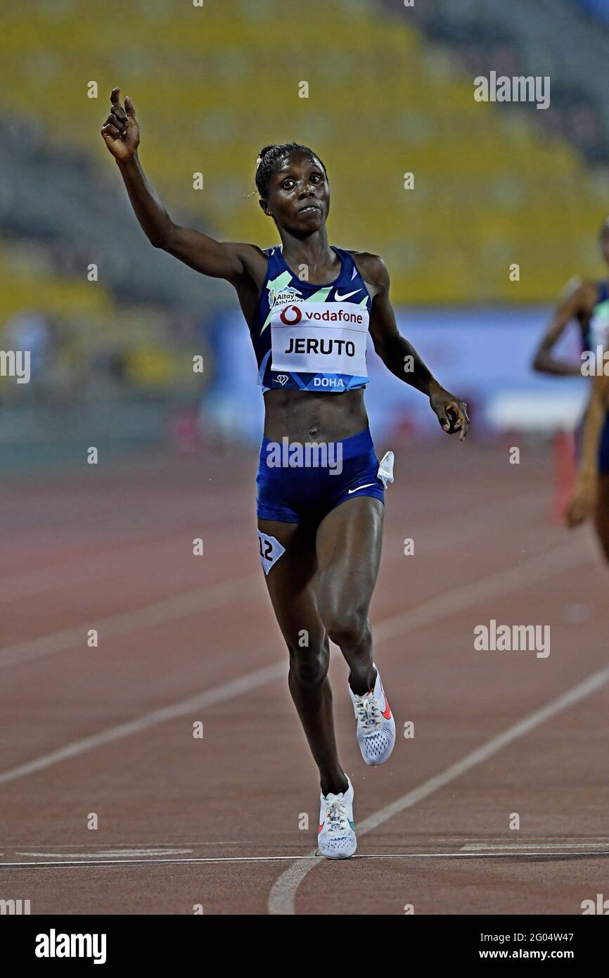 Norah Tanui (KEN) celebrates after winning the women's steepechase in 9 ...