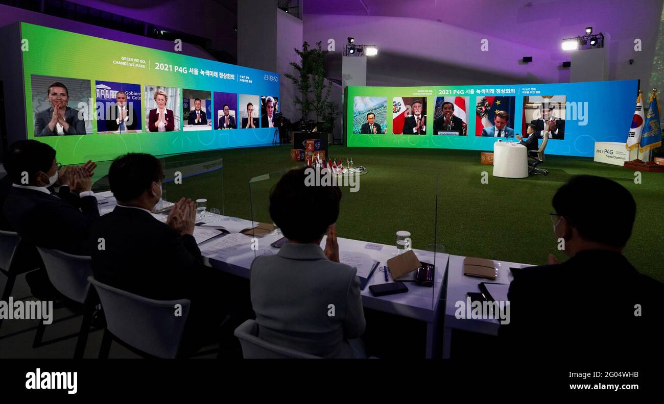 01st June, 2021. P4G Summit adopts Seoul Declaration Participants clap ...