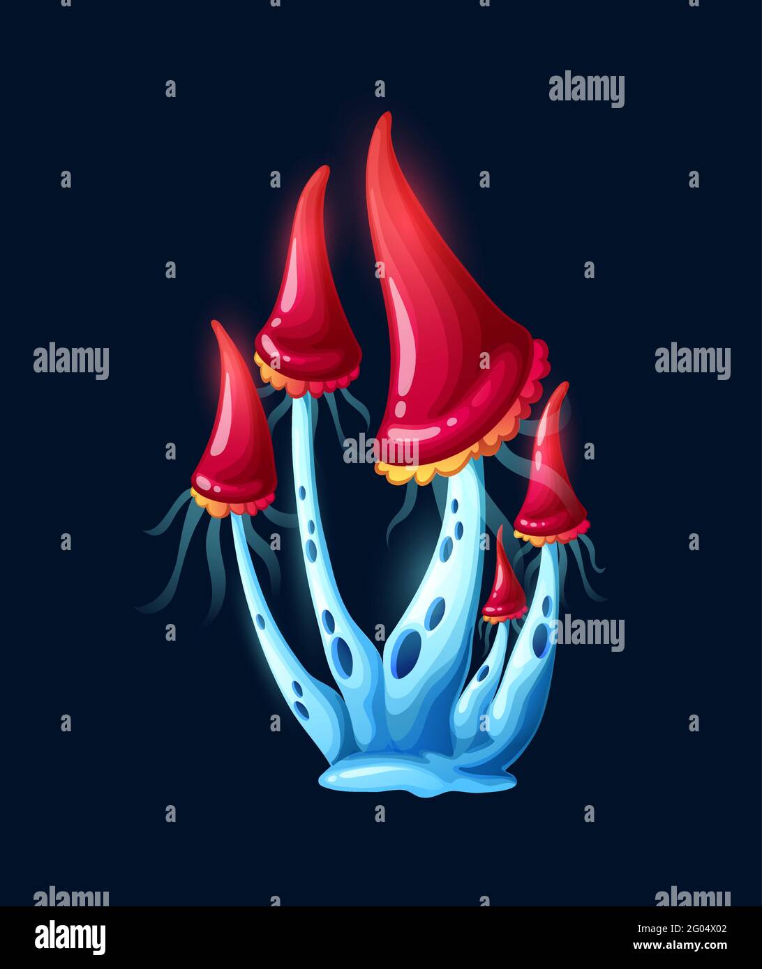 Fantasy magic red mushrooms in forest, poisonous amanita, vector ...