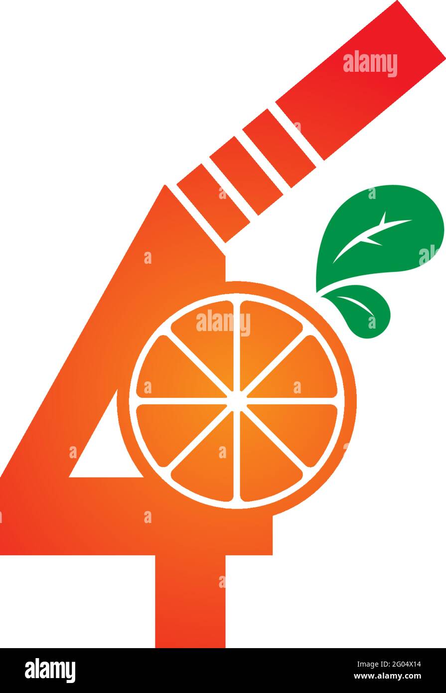 Number 4 with juice orange icon logo design template illustration Stock ...