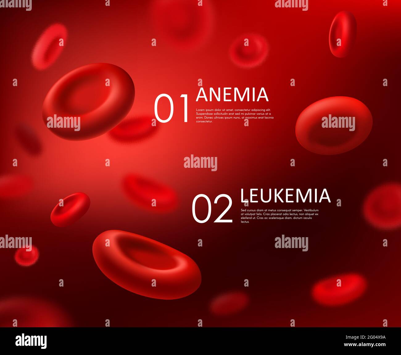 Anemia and leukemia, blood diseases vector background with red cells ...