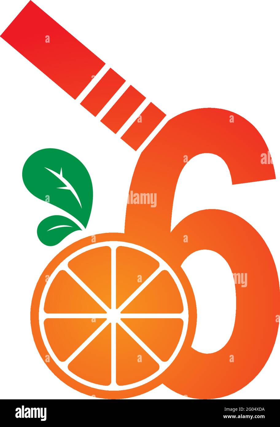 Number 6 with juice orange icon logo design template illustration Stock ...