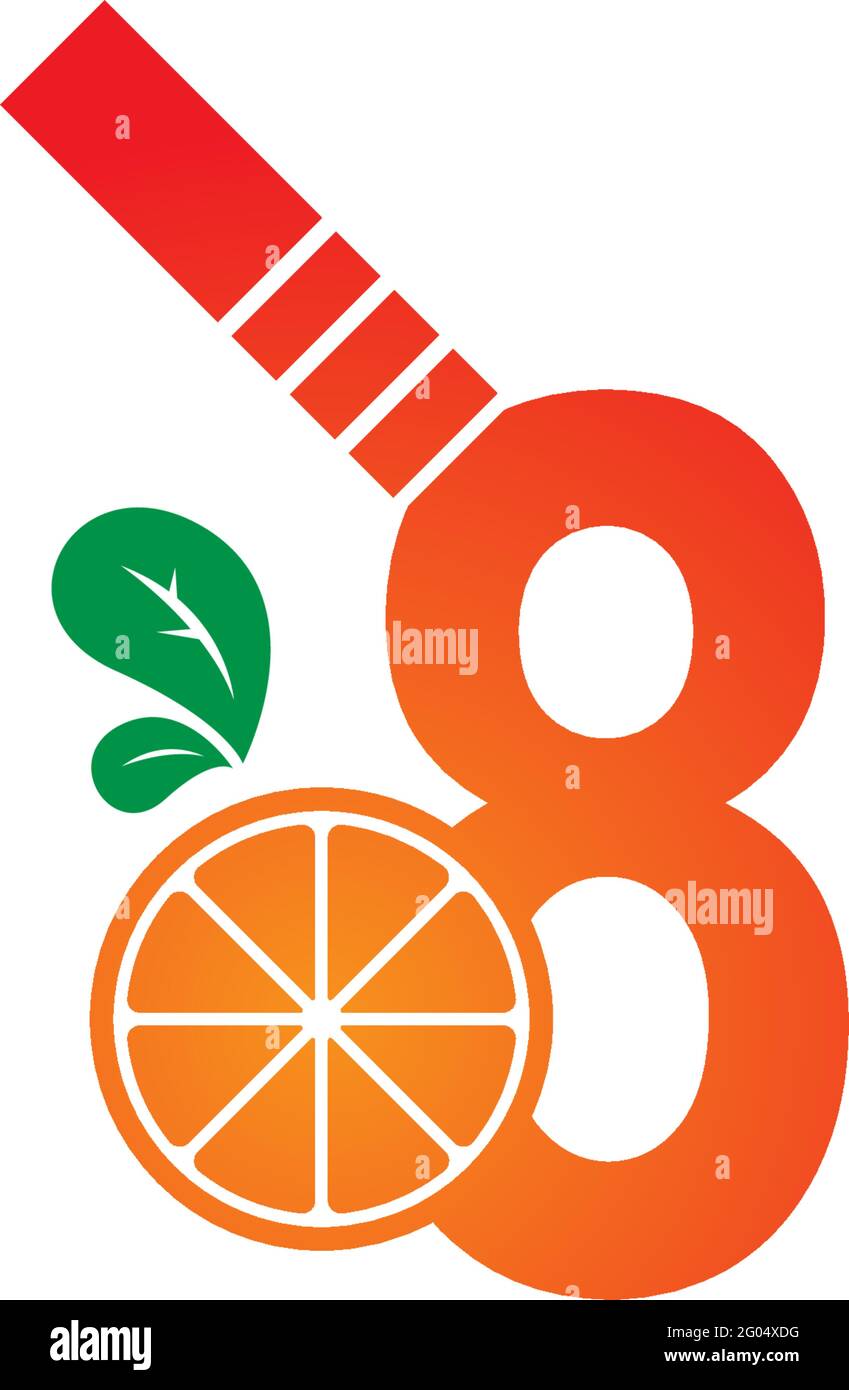 Number 8 with juice orange icon logo design template illustration Stock ...