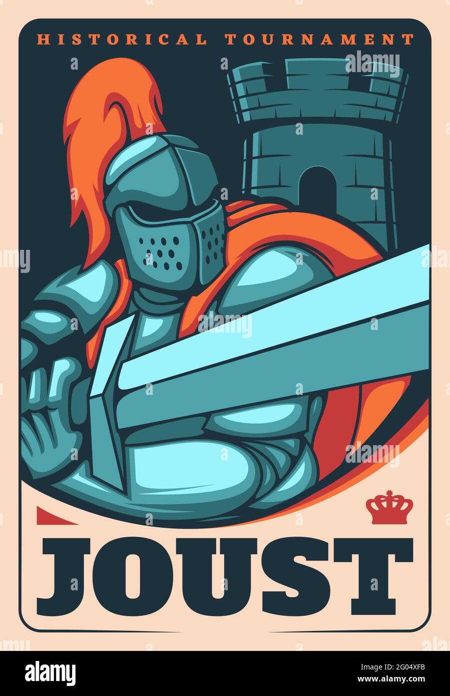 Medieval knights joust poster, vector vintage card with heraldic ...