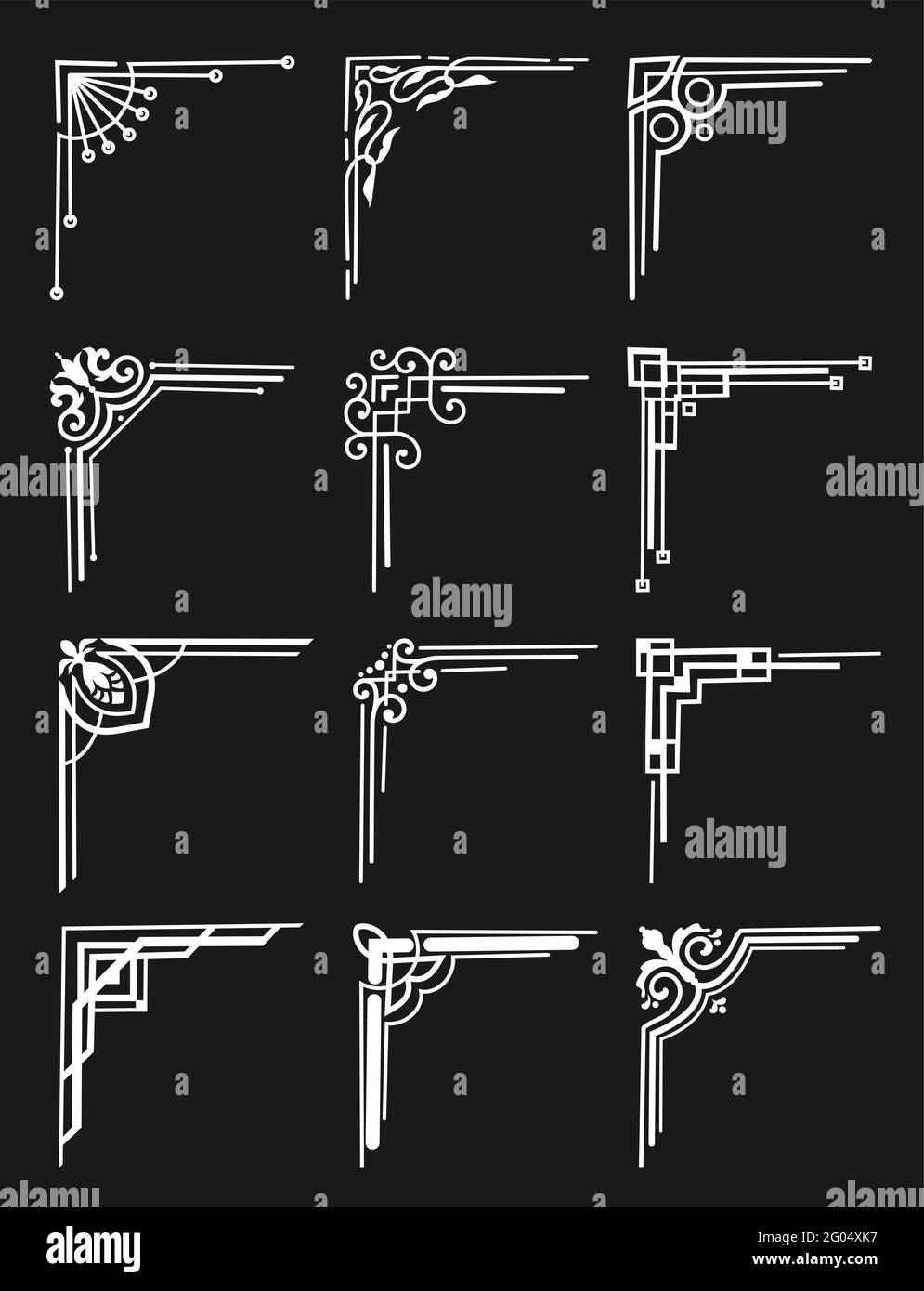 Art deco ornamental corners, floral divider and vector borders elements ...