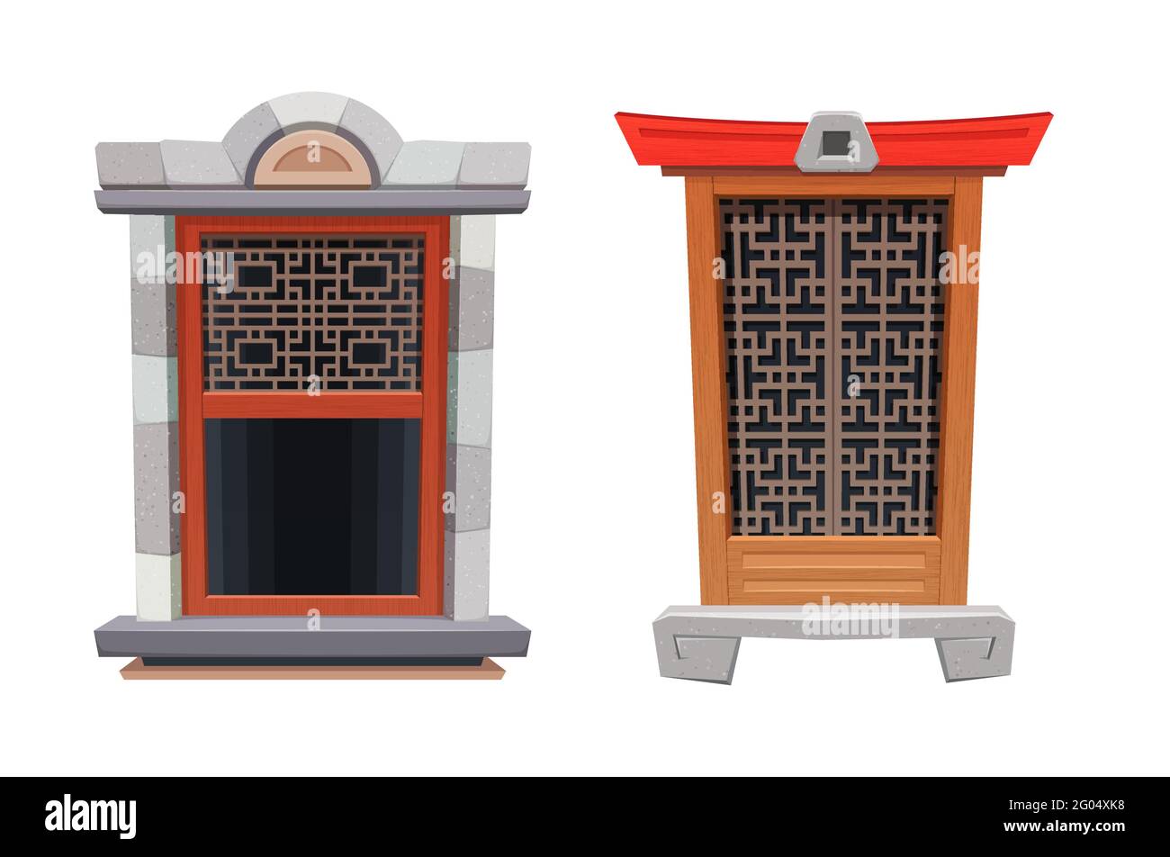 Window of Chinese temple or fortress interior, China building and ...