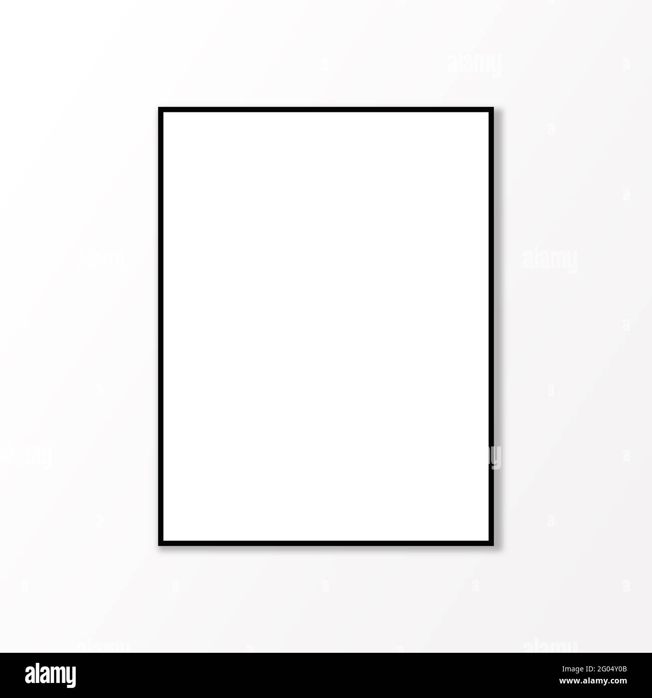 One vertical rectangular frame hanging on white wall. Foto mockup ready ...