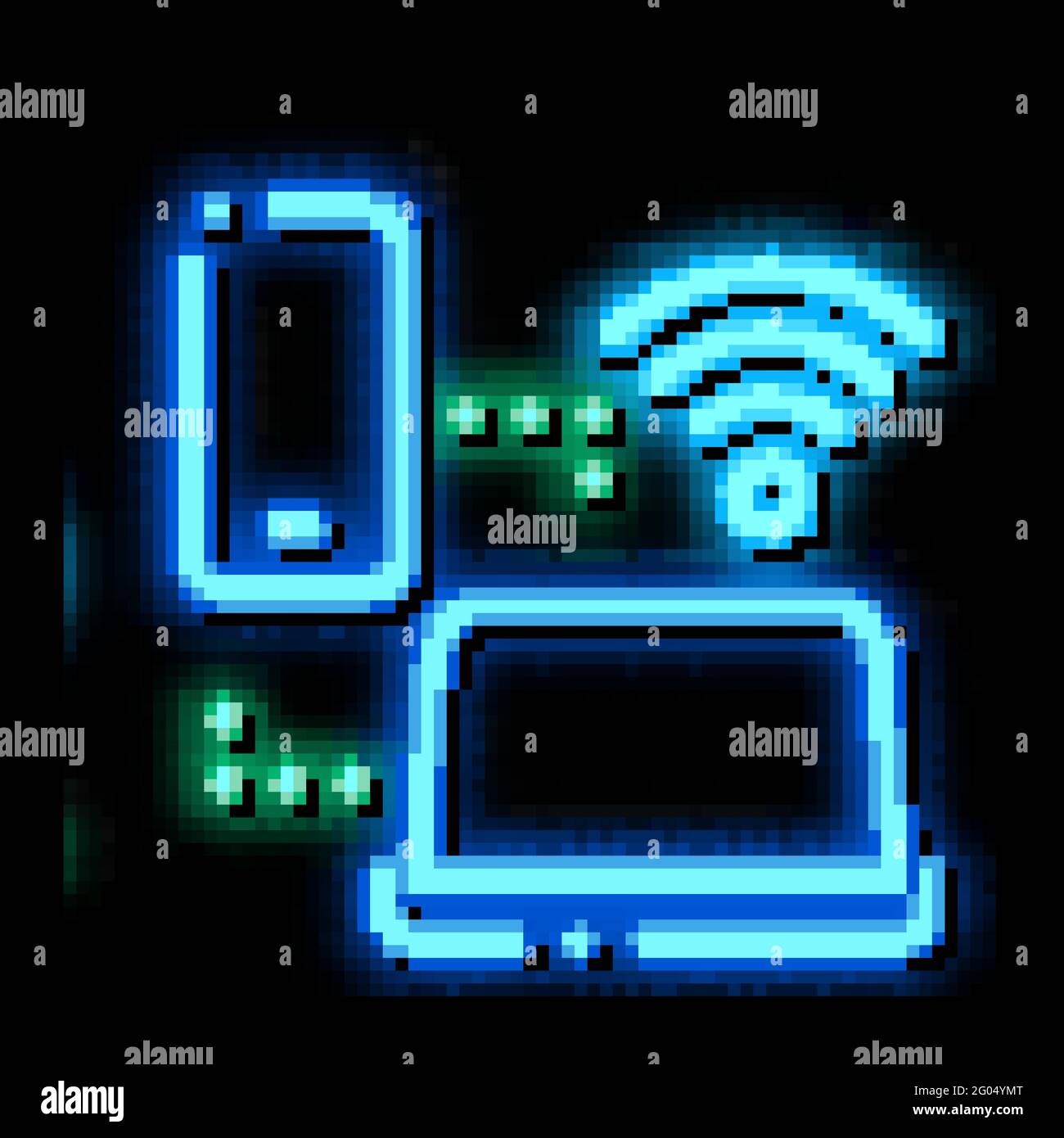 Smartphone and Laptop Wi-Fi Connection neon glow icon illustration ...