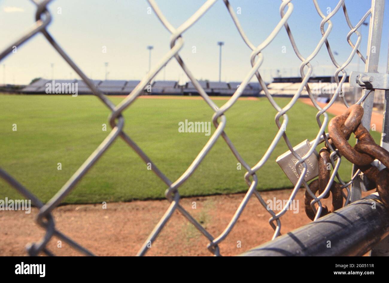 A locked gate at HoHo Kam Park, the spring training facility of the ...