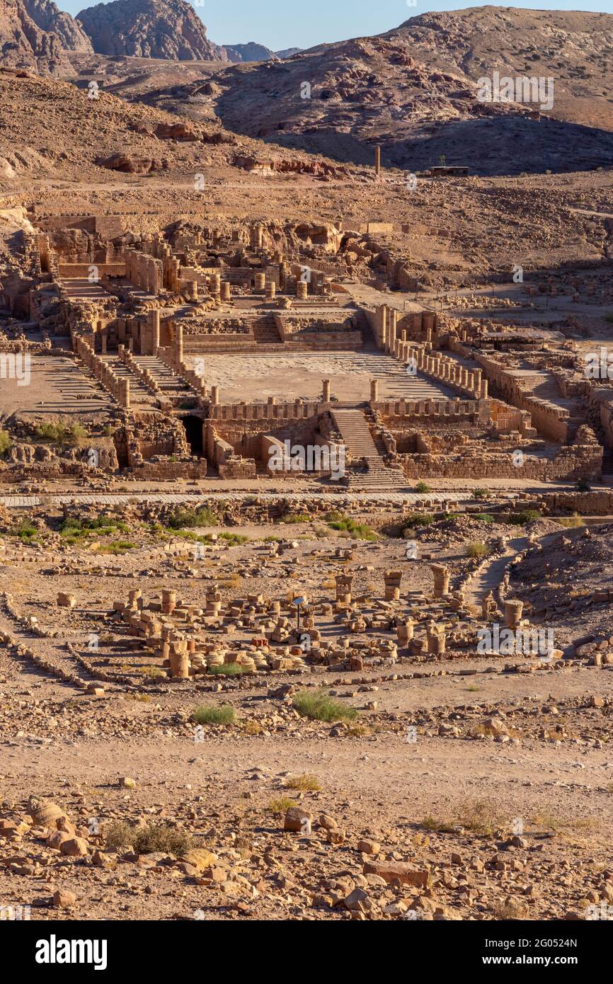aerial view of great temple at archaeological site of petra, jordan ...