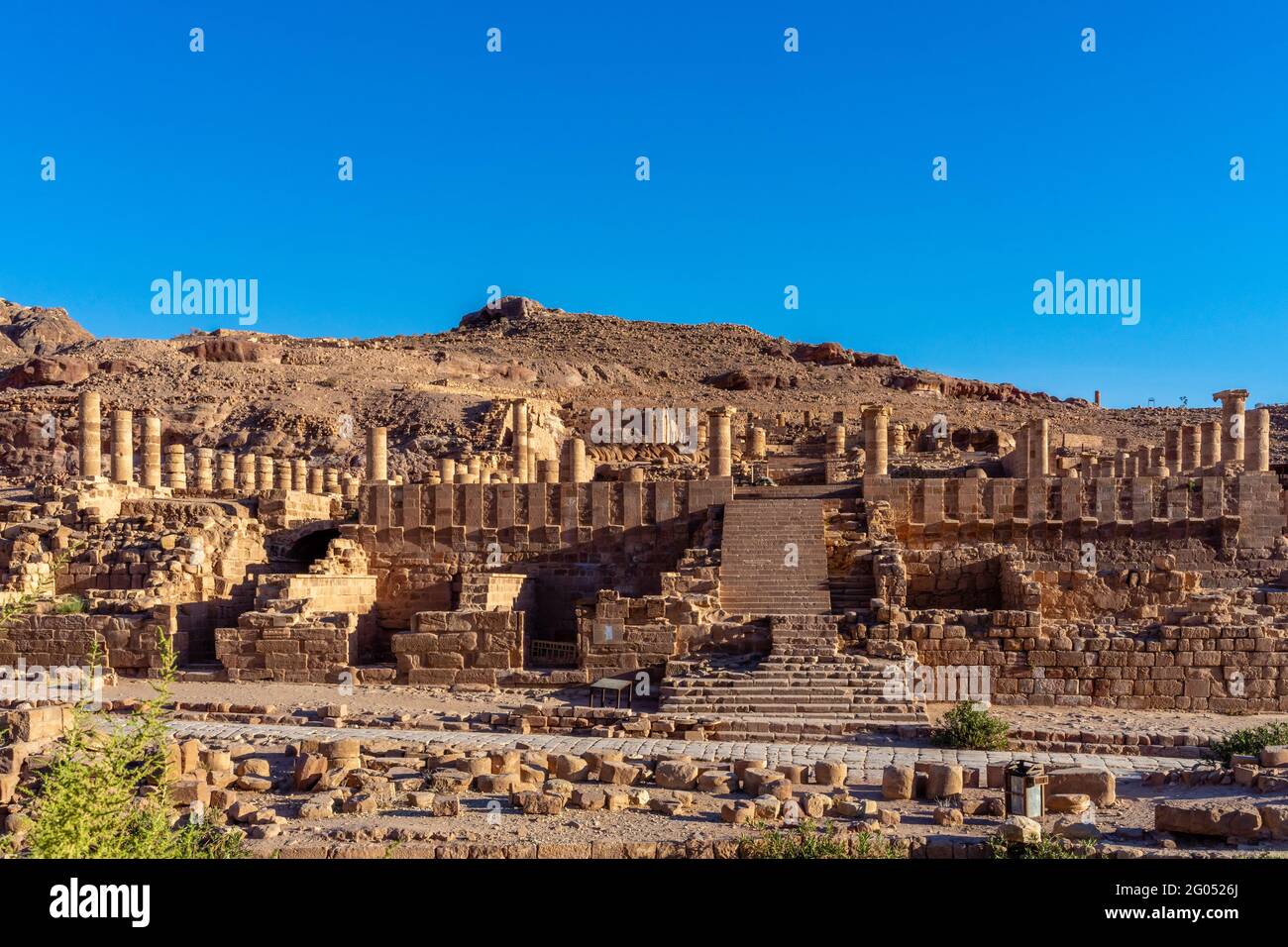 front view of great temple, staircase, walls, columns, at ...
