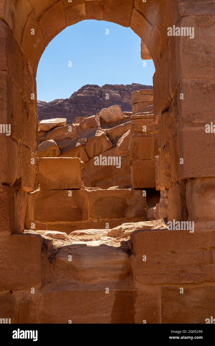 Stone arch in ruins in great temple, archaeological site of petra ...