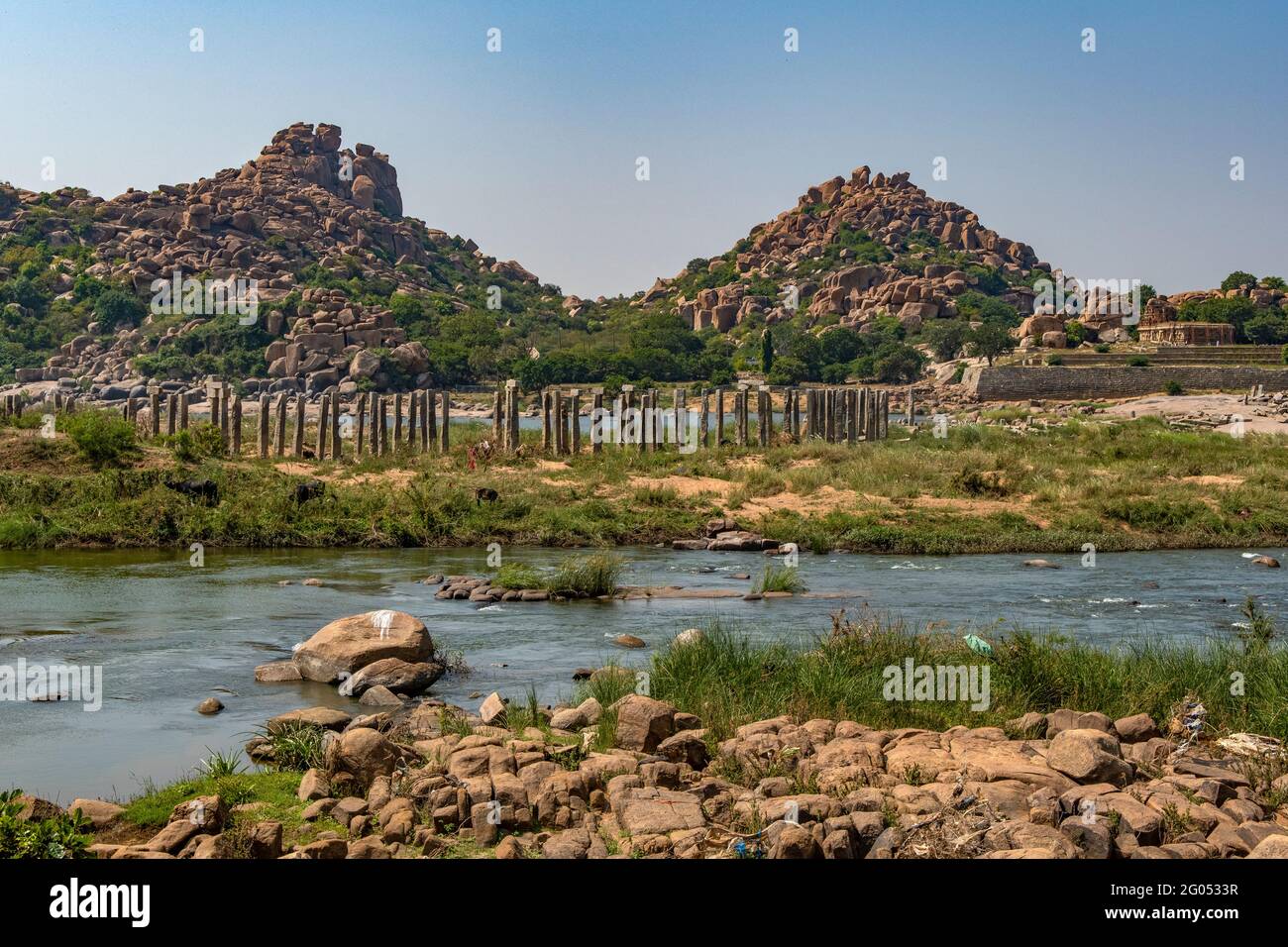 Bridge Pillars at River Tungabhadra, Hampi Stock Photo - Alamy