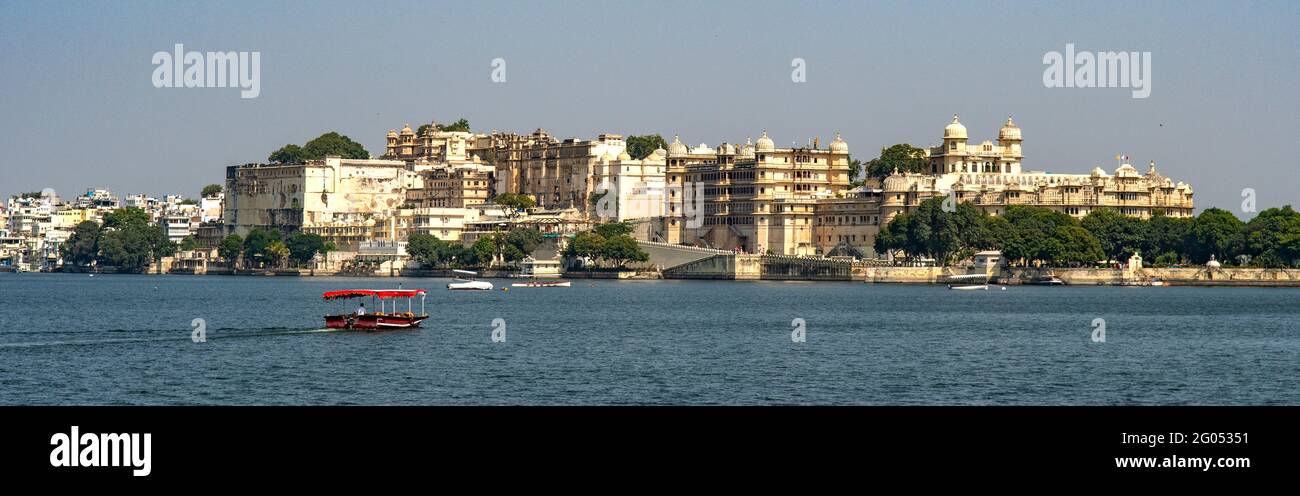City Palace from Jag Mandir Island Panorama, Udaipur, Rajasthan, India ...