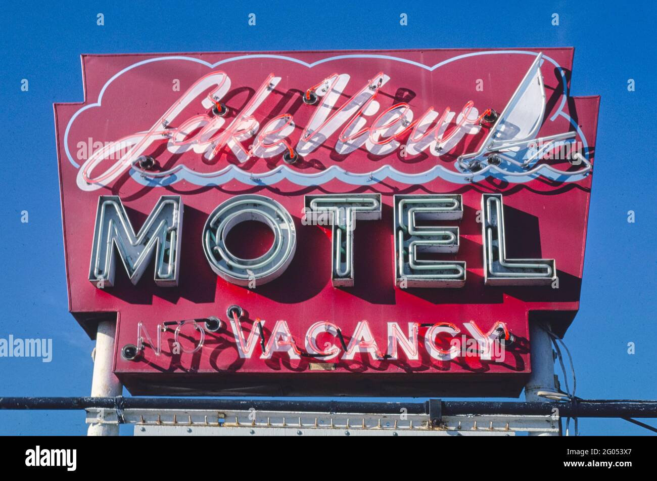 1980s United States - Lake View Motel sign, Route 7, Shelburne, Vermont ...