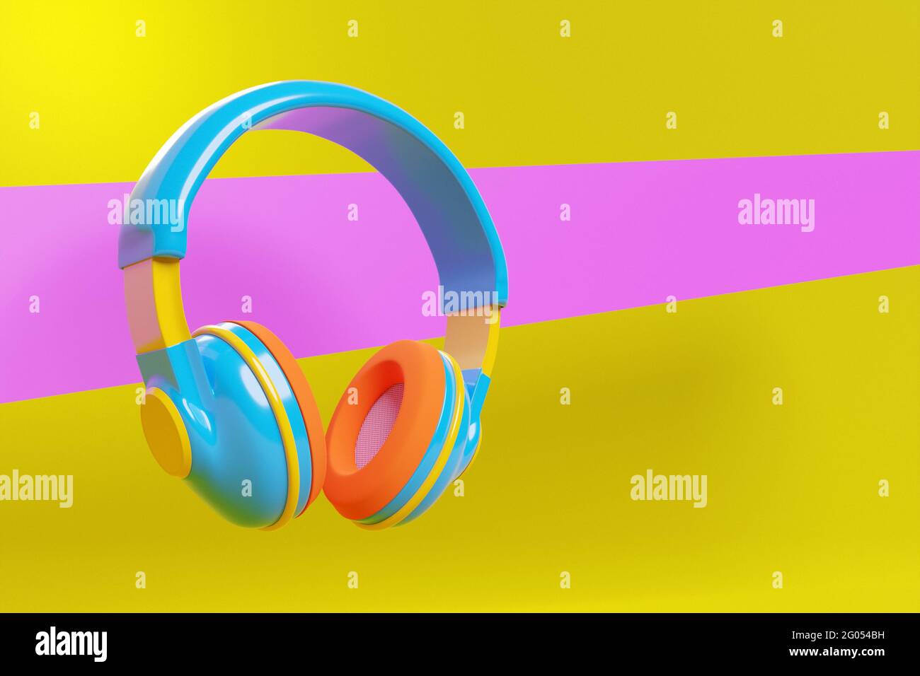 3d illustration realistic colorful headphones isolated on pink and ...