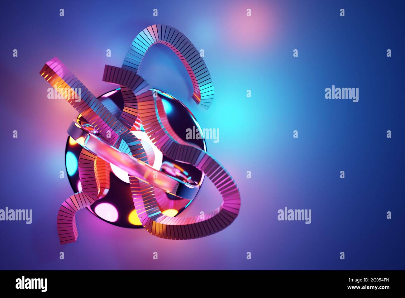 Abstract rainbow neon glowing crossing lines pattern. Dark background of colorful neon glowing ...