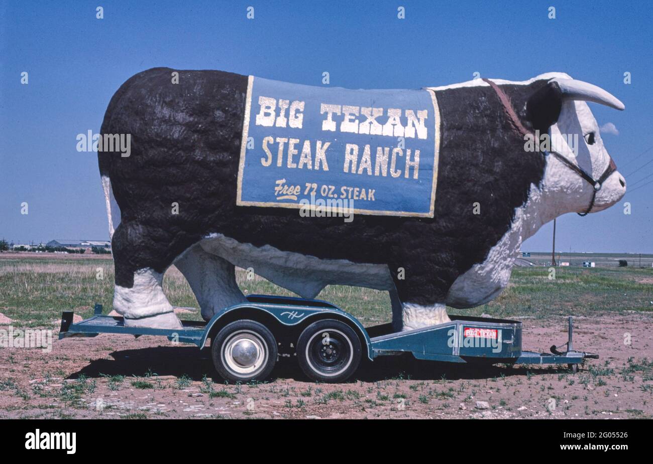 1980s America - Bull-Big Texan sign, Amarillo, Texas 1982 Stock Photo ...