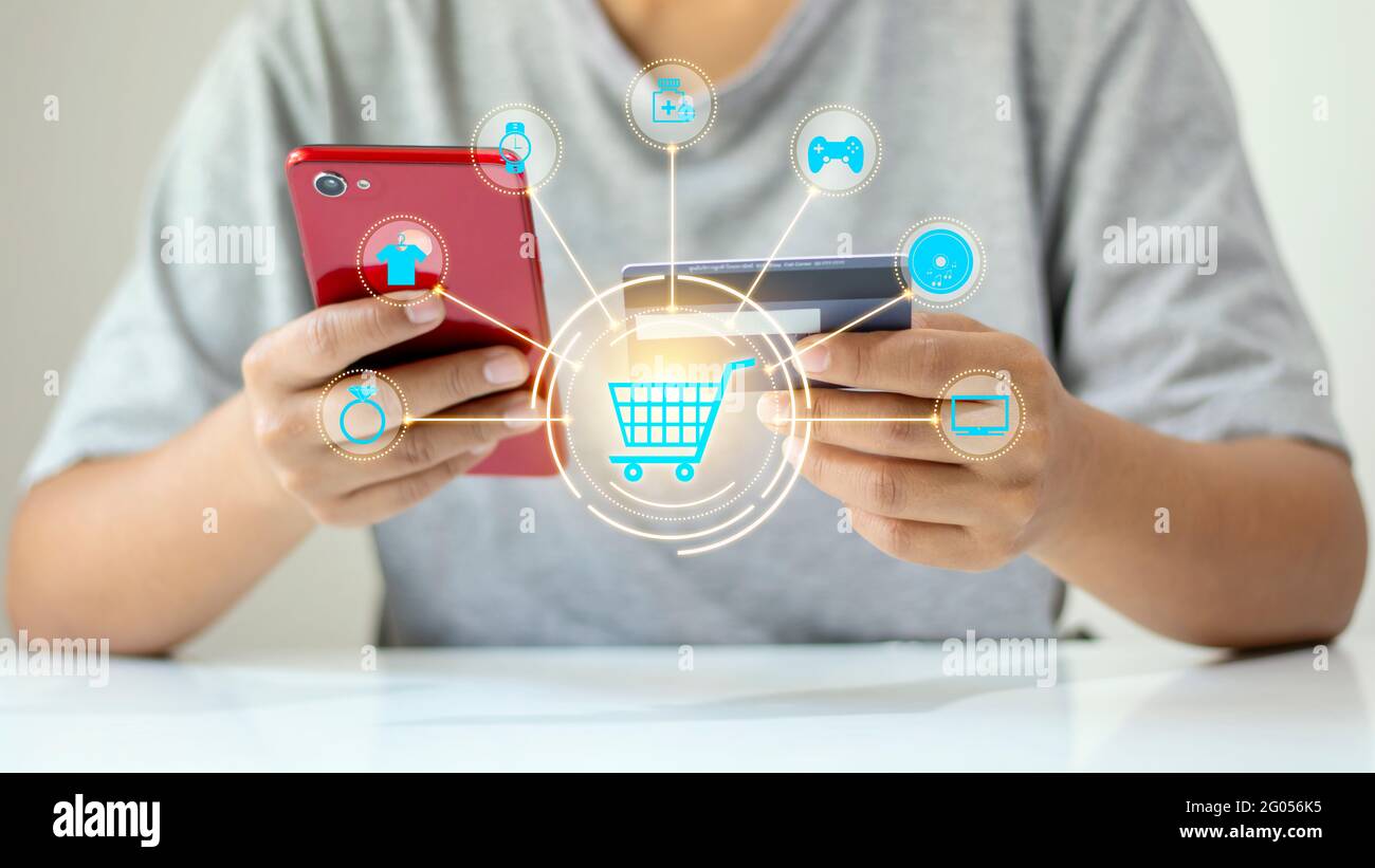Internet shopping cart icon online business concept and convenience of ...