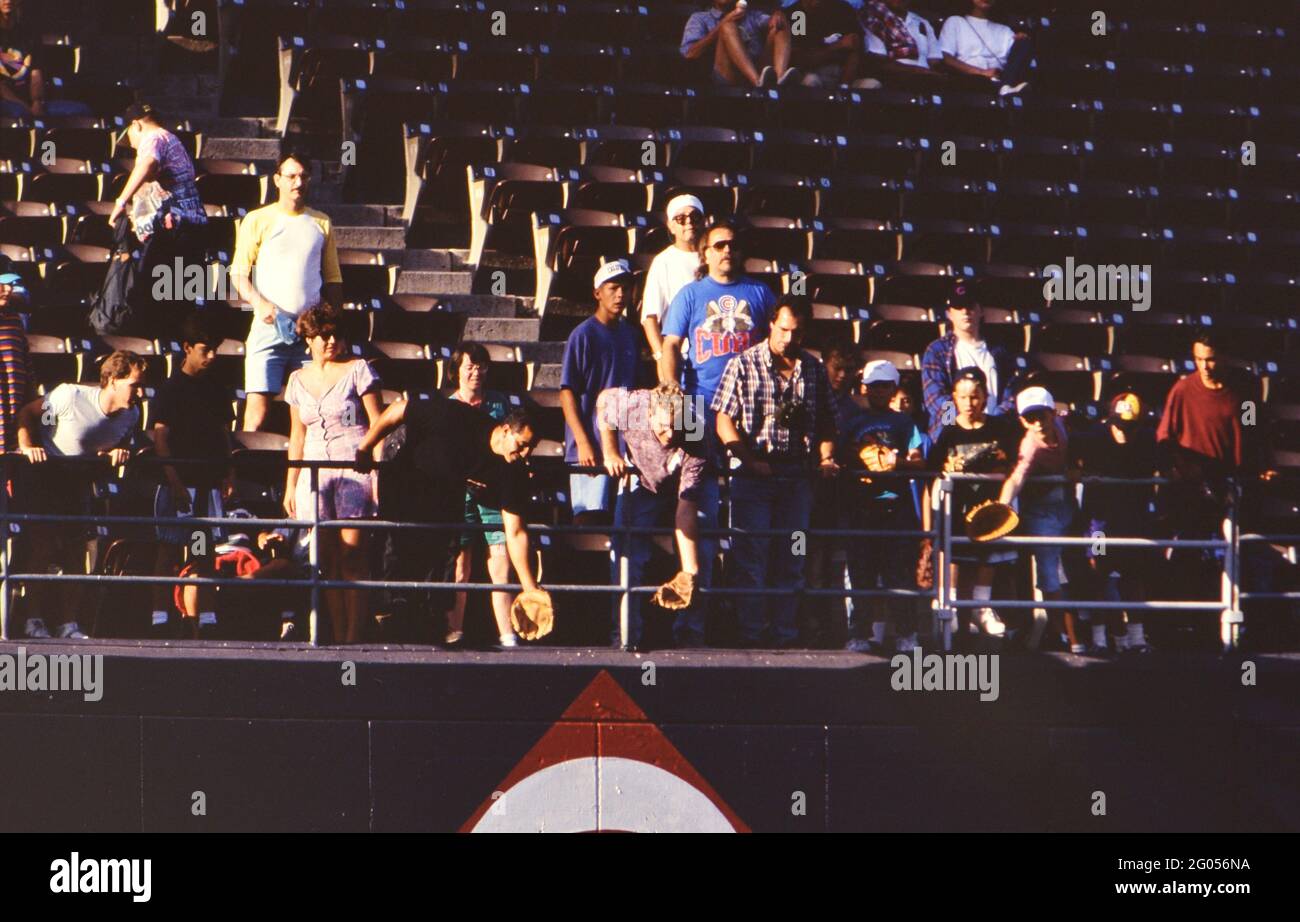 Baseball fans in the late 1980s / early 1990s in the stands of a major ...