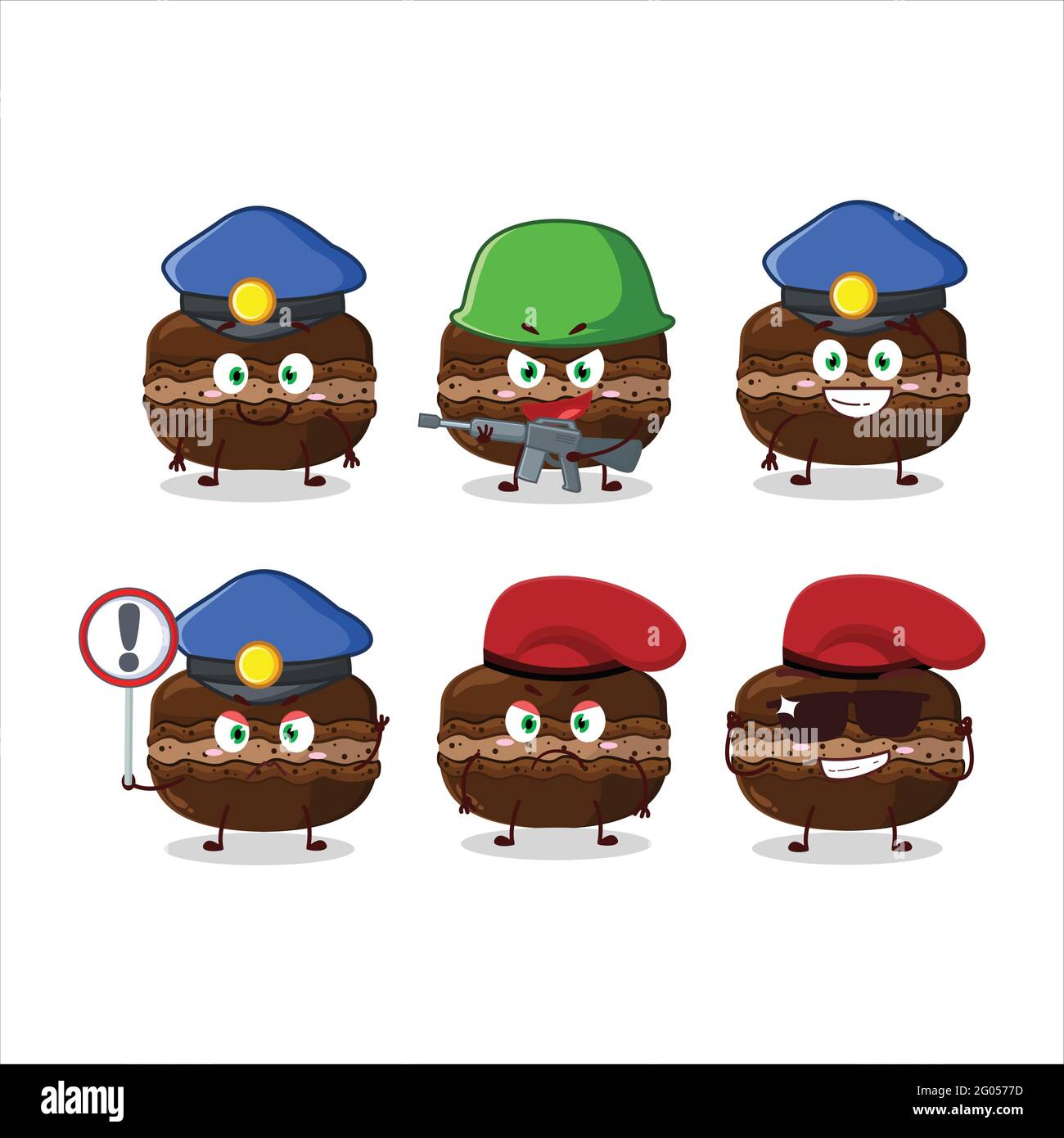 A dedicated Police officer of chocolate macaron mascot design style ...