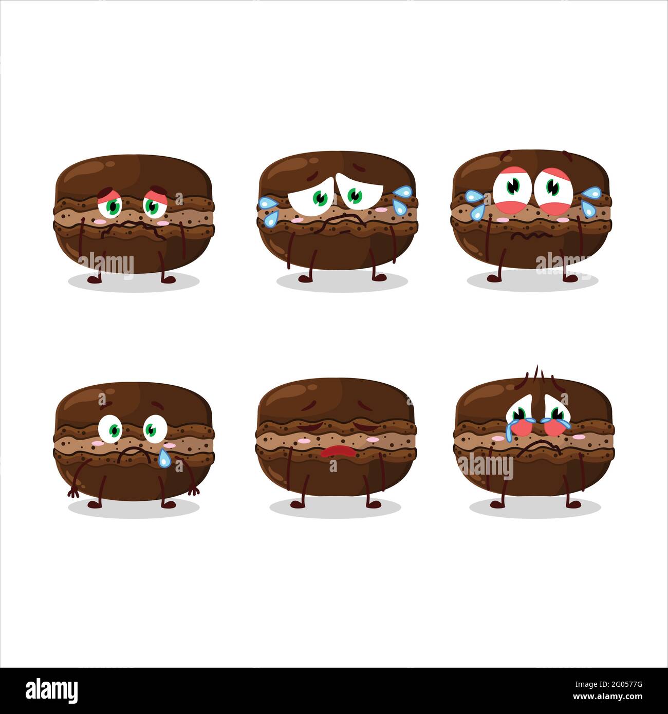 Chocolate macaron cartoon character with sad expression. Vector ...