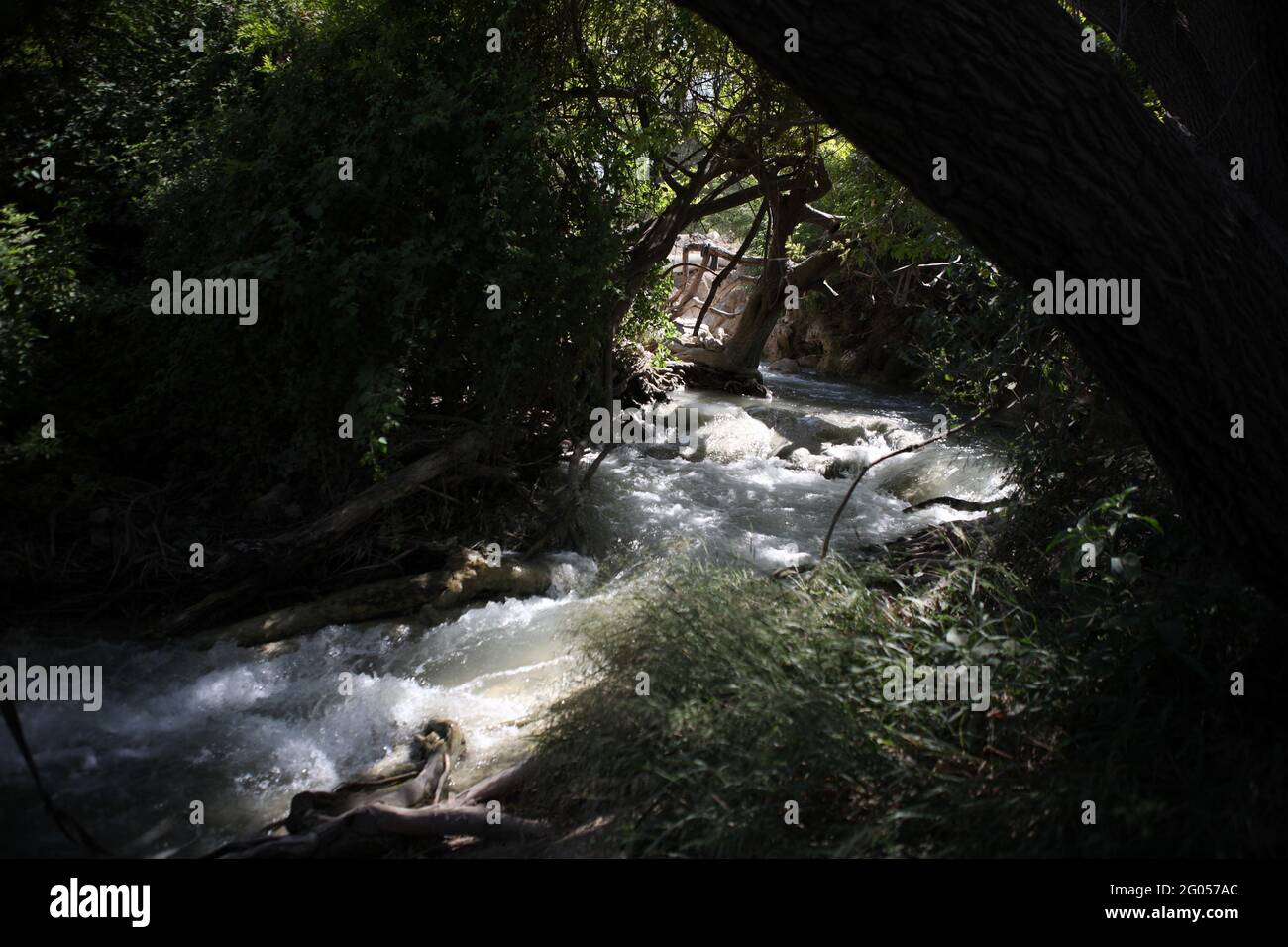 White Waterfalls, small and strong artificial stream flowing in the ...
