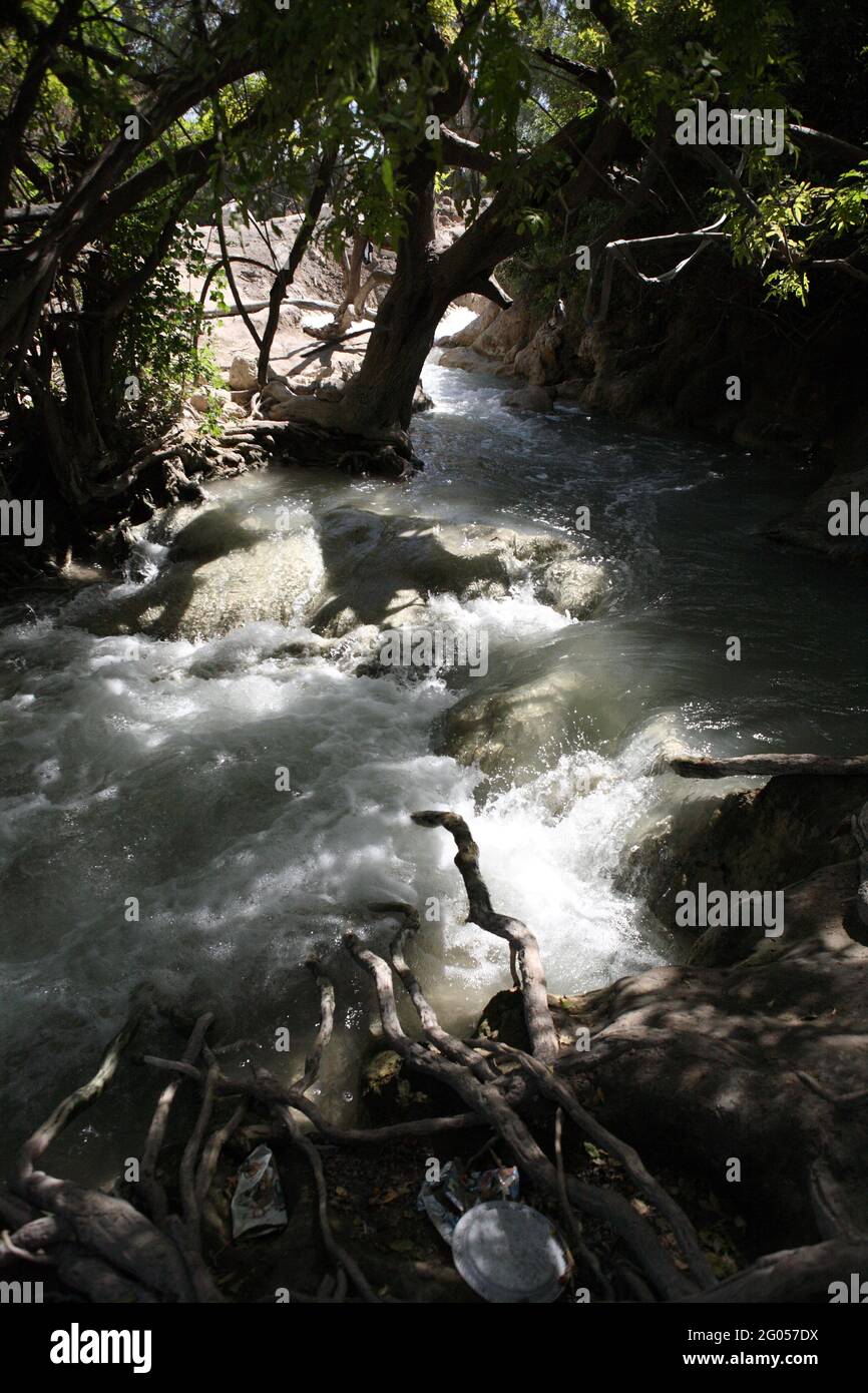 White Waterfalls, small and strong artificial stream flowing in the ...