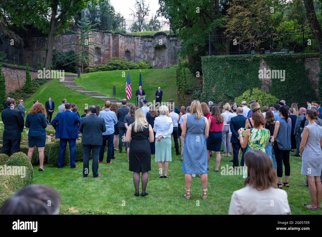 Secretary of State Michael R. Pompeo meets with staff and families from U.S. Embassy Prague, in ...