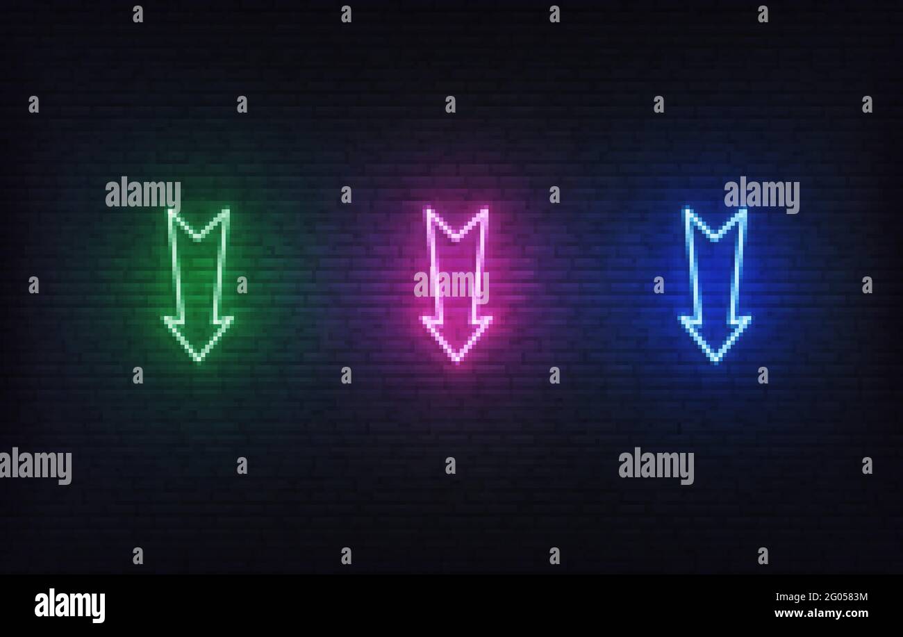 Neon arrows set. Glowing colorful signboard arrows icons Stock Vector ...