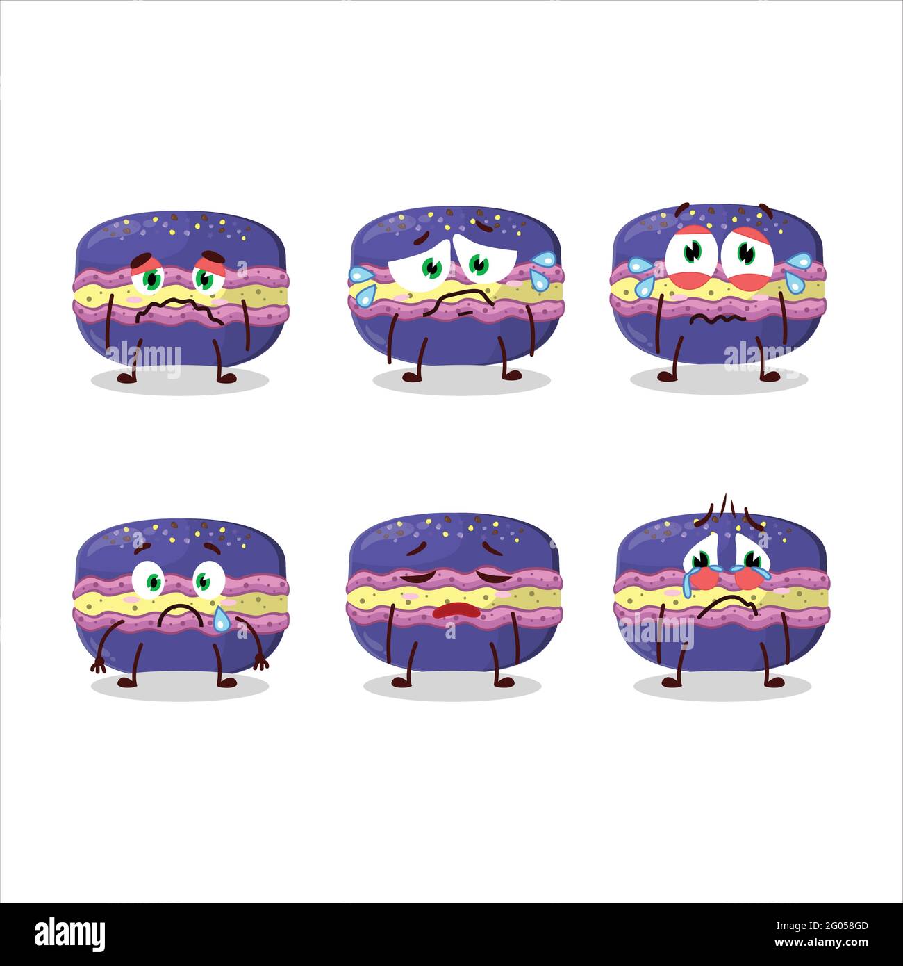 Grapes macaron cartoon character with sad expression. Vector ...