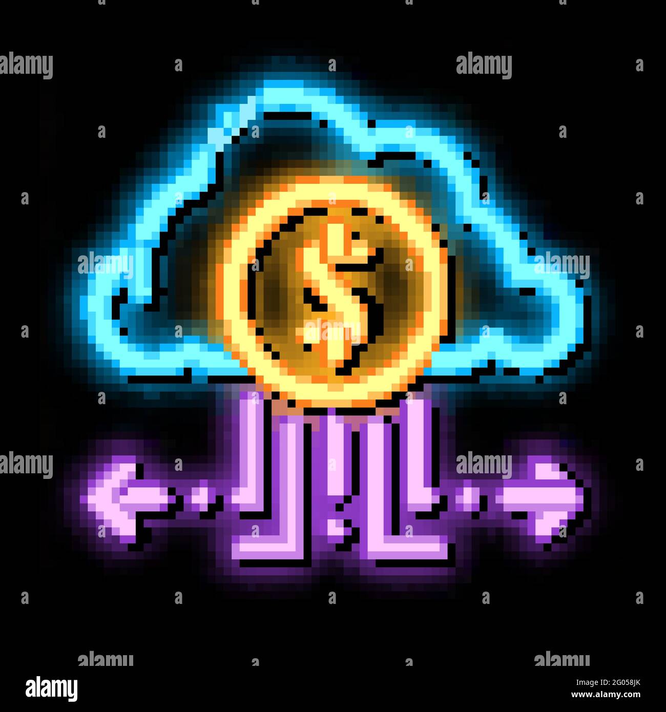Charge Money Through Cloud Storage neon glow icon illustration Stock ...