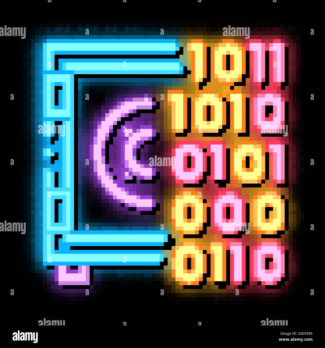 Computer Hacking with Binary Code neon glow icon illustration Stock ...