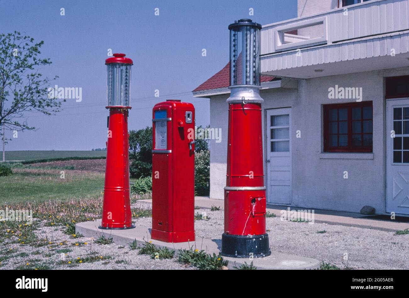 1970s United States - Vintage gas pumps at old gas station (unknown ...