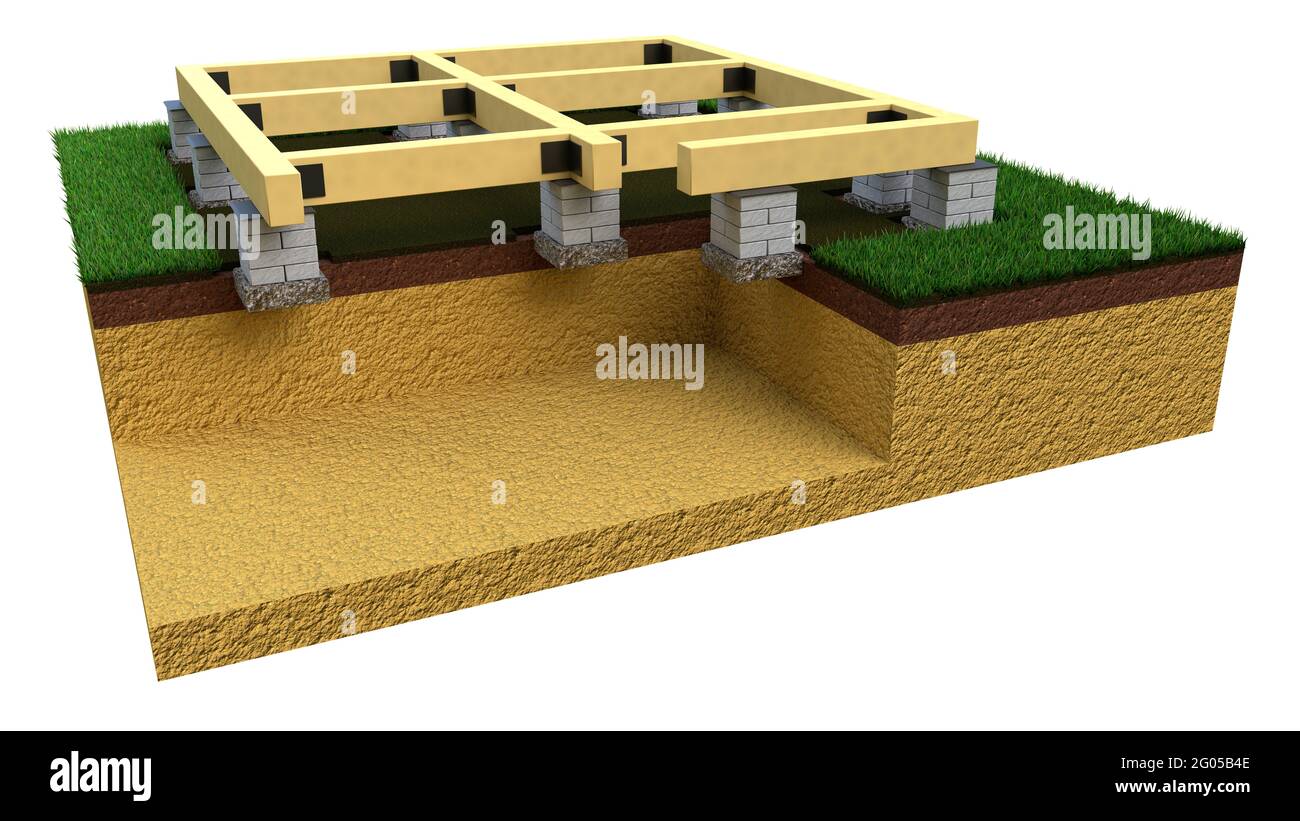 individual footing foundation, isolated cg industrial 3D rendering ...