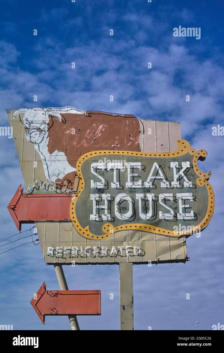 1970s America - Steak House sign, Gila Bend, Arizona 1979 Stock Photo ...