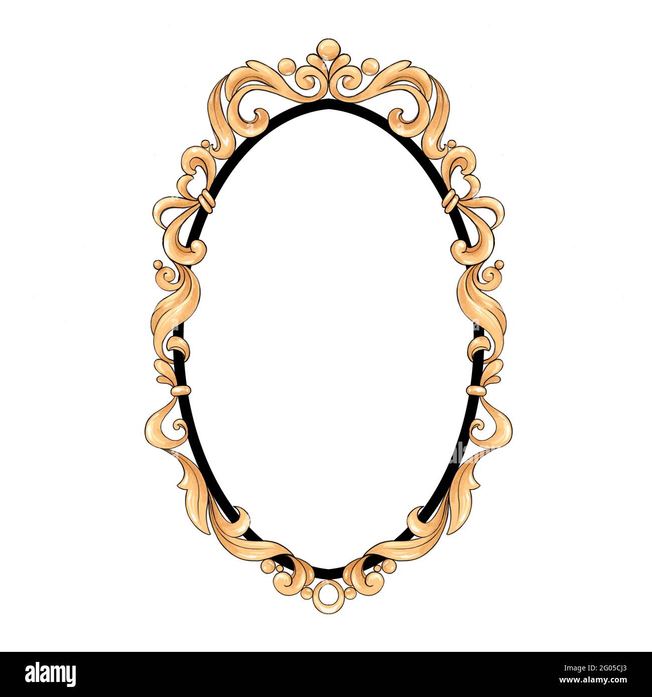 Decorative gold frame with scrolls. Hand drawn elements for design ...