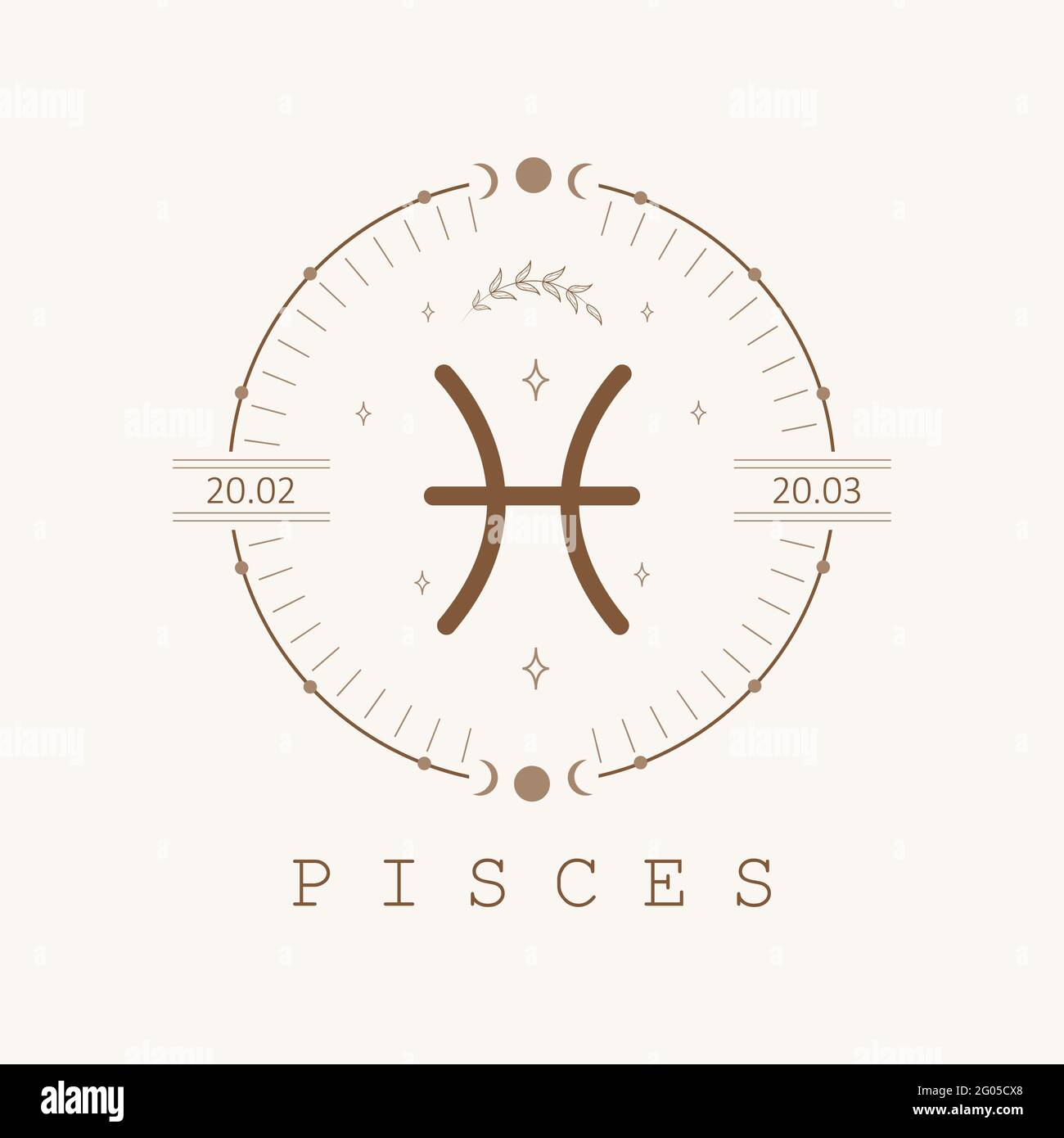 Pisces. Zodiac sign in boho style. Astrological icon isolated on white ...