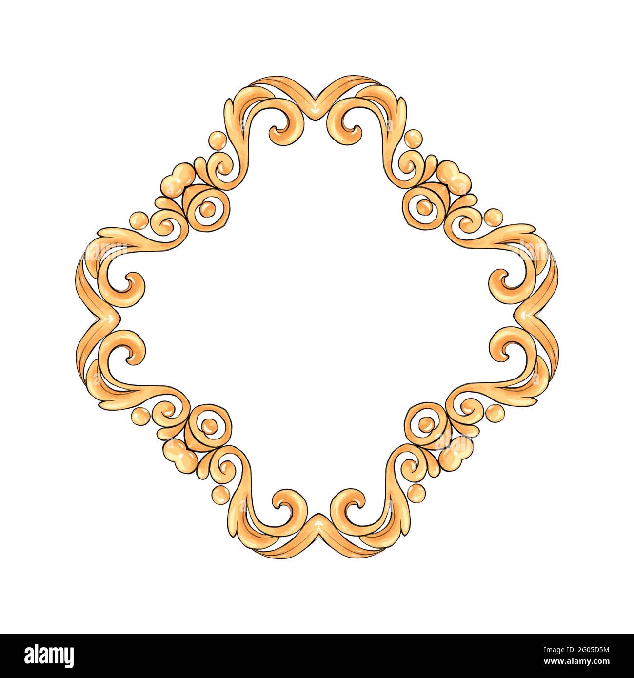 Decorative gold frame with scrolls. Hand drawn elements for design ...